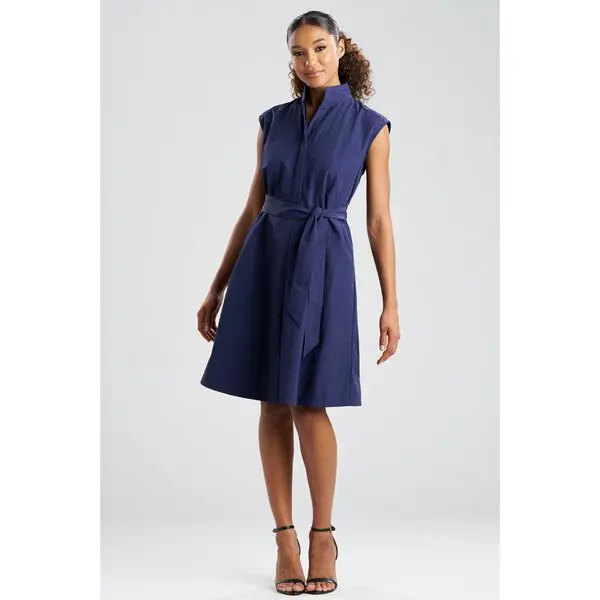 Natori Solid Taffeta Tie Front Dress - Navy
