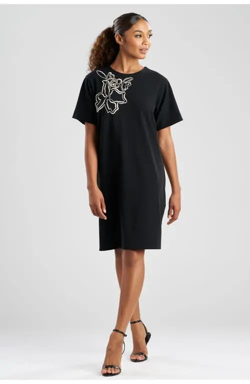 Natori Short Sleeve Embellished Knit Crepe Shift Dress