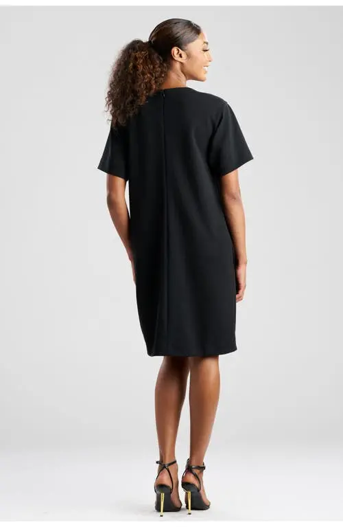 Natori Short Sleeve Embellished Knit Crepe Shift Dress