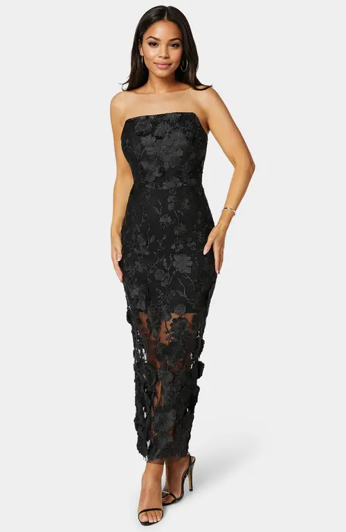Bebe Strapless 3d Lace Column Dress - Black