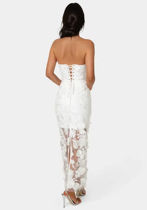 Bebe Strapless 3d Lace Column Dress