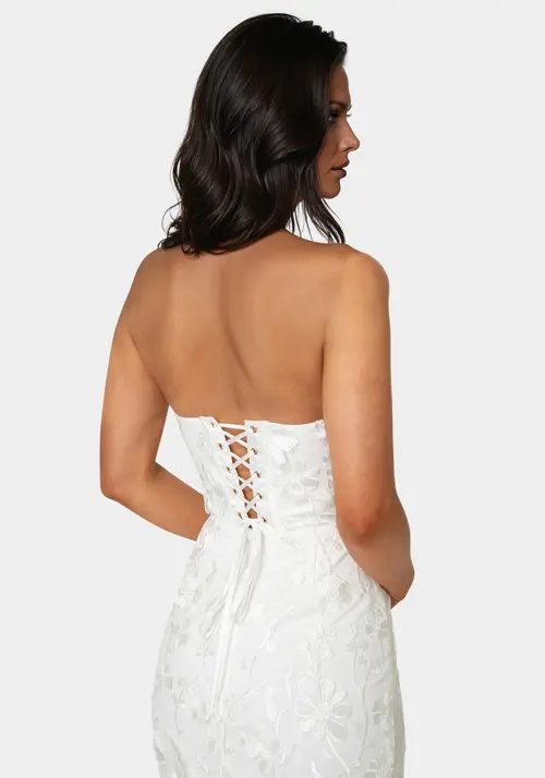 Bebe Strapless 3d Lace Column Dress
