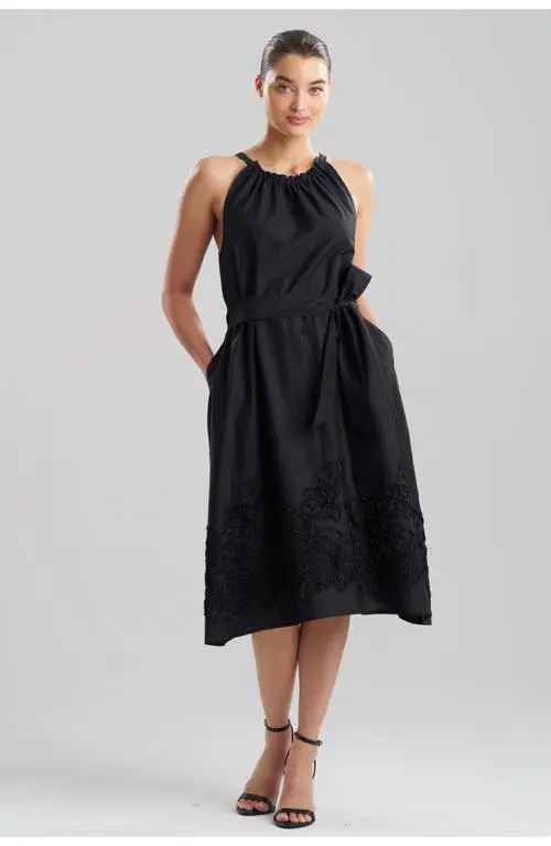 Natori Carnation Embroidery Cotton Voile Halter Neck Dress