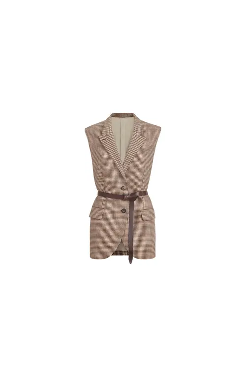 Brunello Cucinelli Sparkling Houndstooth Vest - Brown