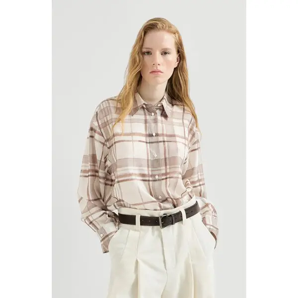 Brunello Cucinelli Silk Pongée Macrocheck Shirt