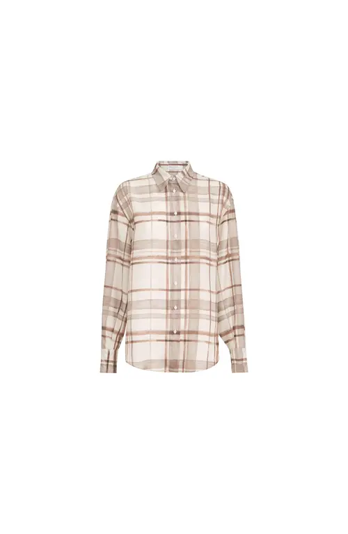 Brunello Cucinelli Silk Pongée Macrocheck Shirt