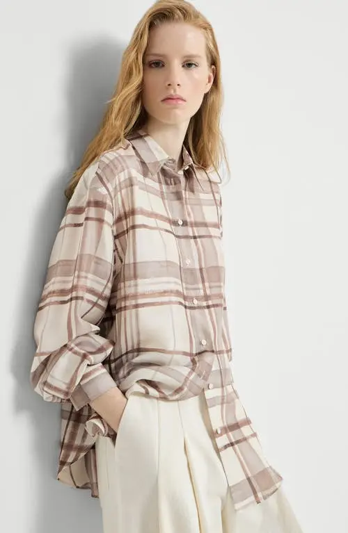 Brunello Cucinelli Silk Pongée Macrocheck Shirt