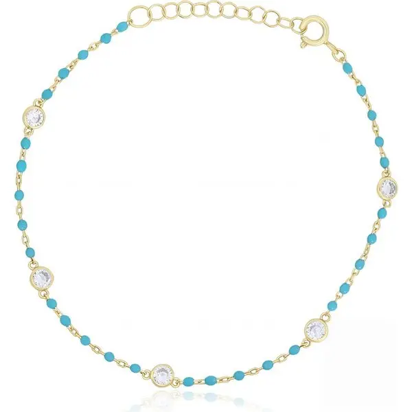 THE LOVERY FINE JEWELRY Gold-plated Sterling Silver Enamel Bead Cz Chain Bracelet - Light Blue