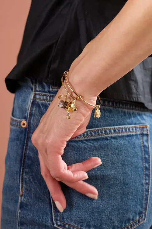 ALEX AND ANI Spill The Tea" Cup & Tea Bag Charm Bangle - Gold
