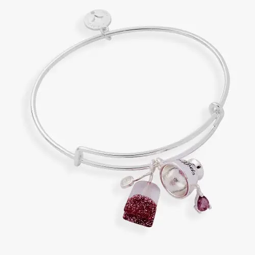 ALEX AND ANI Spill The Tea" Cup & Tea Bag Charm Bangle - Silver