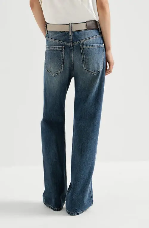 Brunello Cucinelli Wide Leg Jeans With Monili Detail - Denim
