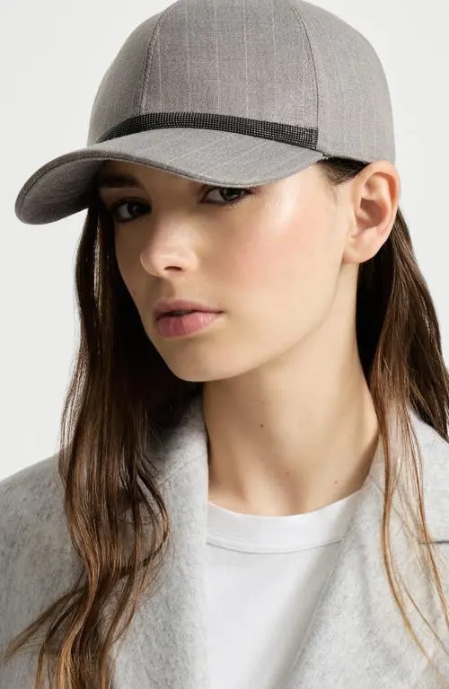 Brunello Cucinelli Sparkling Pinstripe Baseball Cap - Silver