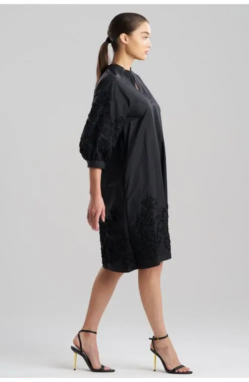 Natori Carnation Embroidery Cotton Voile Puff Sleeve Peasant Dress