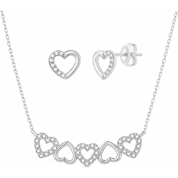 DONATELLO GIAN Crystal Pavé Heart Necklace And Stud Earring Set - Silver