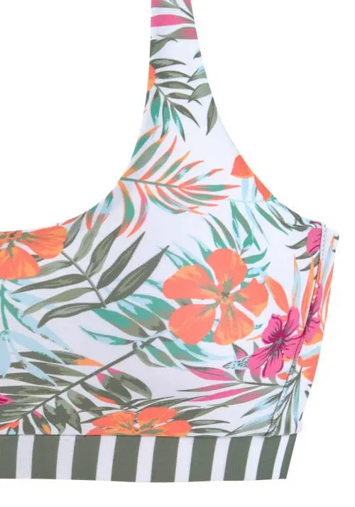 LASCANA Mixed Print Scoop Bikini Top With Crossover Straps - White Printed