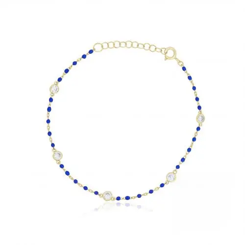 THE LOVERY FINE JEWELRY Enamel Bead Cz Chain Bracelet - Dark Blue
