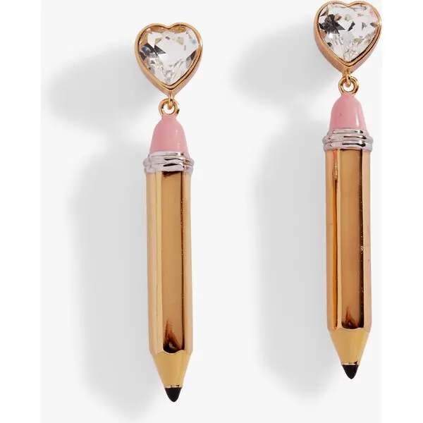 ALEX AND ANI Enamel Pencil Heart Drop Earrings - Two Tone
