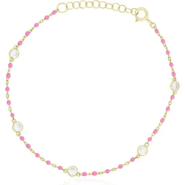 THE LOVERY FINE JEWELRY Enamel Bead Cz Chain Bracelet - Pink