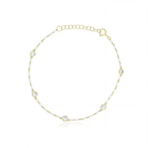 THE LOVERY FINE JEWELRY 14k Gold-plated Sterling Silver Enamel Bead Cz Chain Bracelet - White