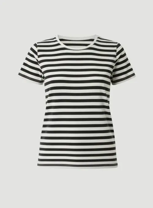 Majestic Filatures Stretch Linen Stripe Short Sleeve Crewneck T-shirt - Noir