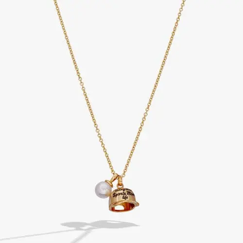 ALEX AND ANI Living That Sports Mom Life" Baseball Charm Necklace With Pearl Accent - Gold