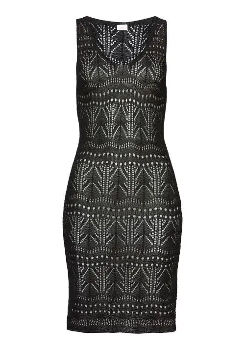 LASCANA Crochet Knit V-neck Cover-up Dress