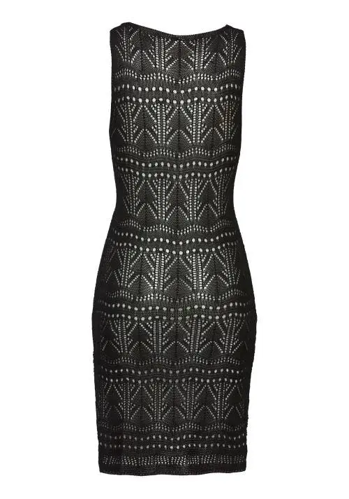 LASCANA Crochet Knit V-neck Cover-up Dress
