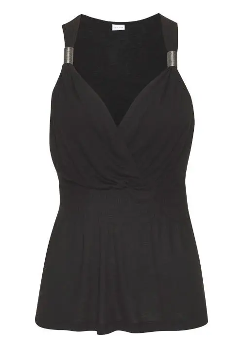 LASCANA Sleeveless V-neck Paisley Print Empire Waist Top - Black