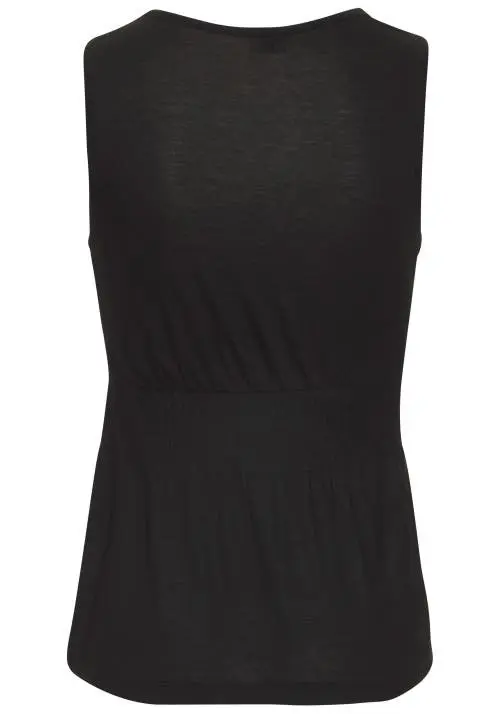 LASCANA Sleeveless V-neck Paisley Print Empire Waist Top - Black