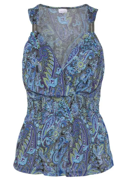 LASCANA Paisley Print Halter Neck Smocked Waist Top