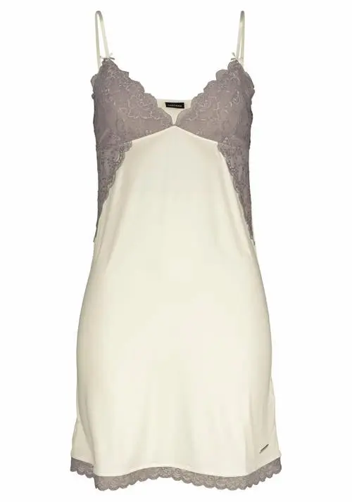 LASCANA Lace V-neck Nightgown - Ecru