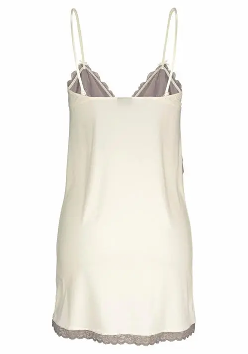 LASCANA Lace V-neck Nightgown - Ecru