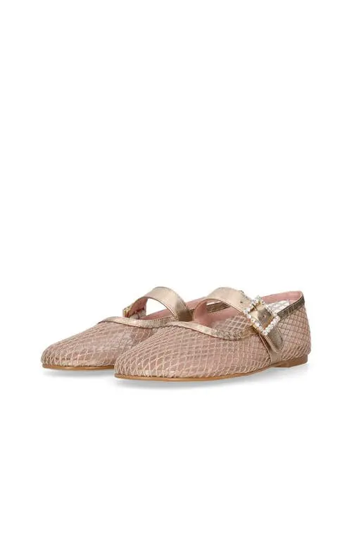 Pretty Ballerinas Metallic Mesh Crystal Buckle Ballet Flats