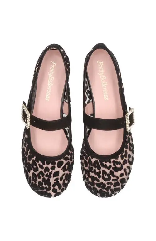 Pretty Ballerinas Leopard Mesh Crystal Buckle Ballet Flats - Black