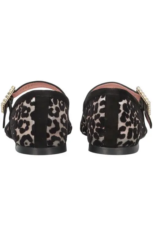 Pretty Ballerinas Leopard Mesh Crystal Buckle Ballet Flats - Black