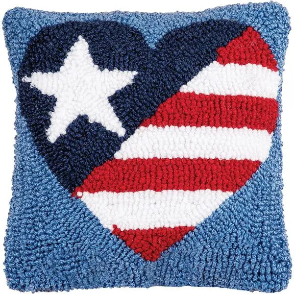 C&F HOME Patriotic Heart U.s.a. Flag Hooked Mini Accent Pillow