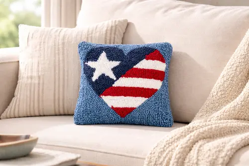 C&F HOME Patriotic Heart U.s.a. Flag Hooked Mini Accent Pillow