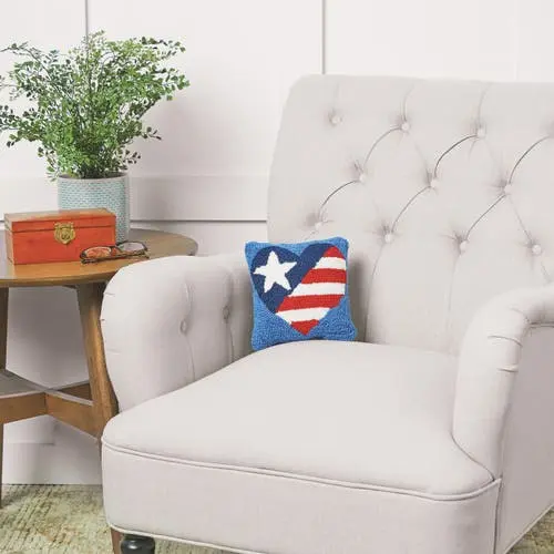 C&F HOME Patriotic Heart U.s.a. Flag Hooked Mini Accent Pillow
