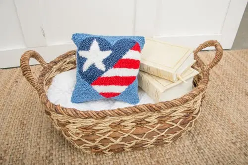 C&F HOME Patriotic Heart U.s.a. Flag Hooked Mini Accent Pillow