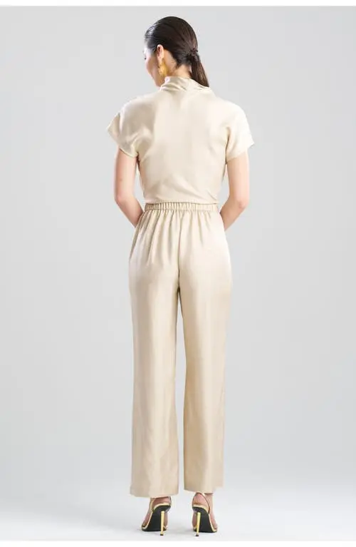Natori Solid Silk Twill Pull-on Straight Leg Pants