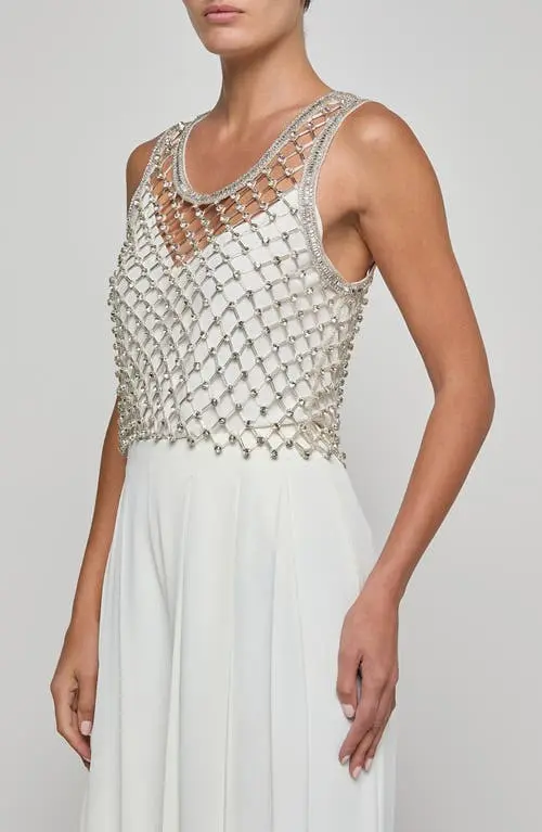 L'Agence Freia Sheer Net Crystal Embellished Crop Tank