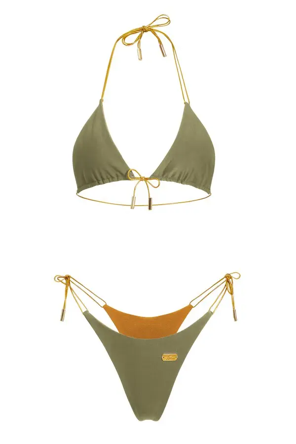 CAPRI SWIM™ Reversible Thongkini Bottom - Gold/green