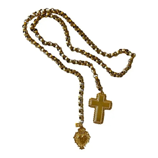 SCCOLLECTION Gioia Chunky Wrap-up Necklace With Cross And Heart Pendants - Gold