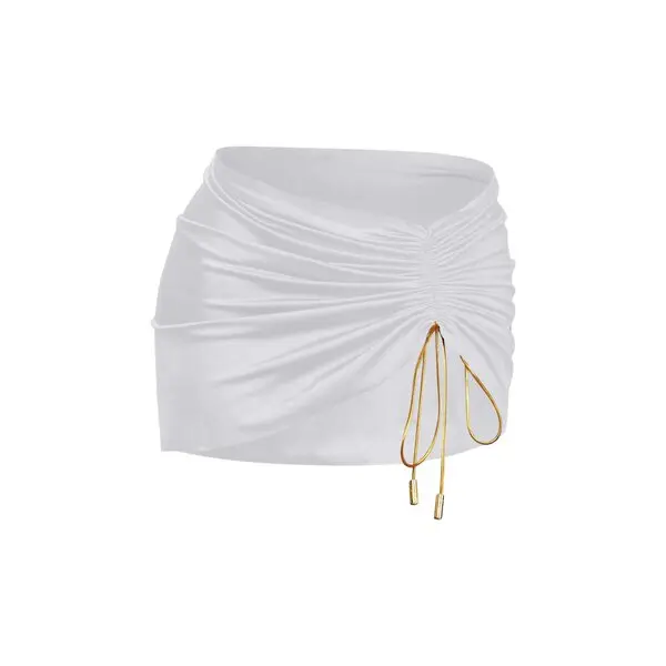 CAPRI SWIM™ Resort Mini Skirt With Adjustable Ruching And Metallic Drawstrings - White