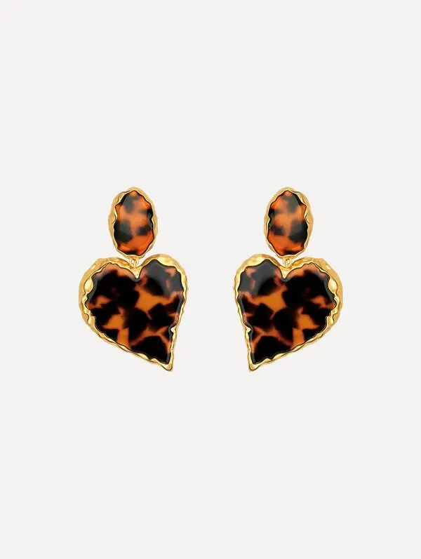 Oscar De La Renta Tortoise Stone Heart Clip-on Drop Earrings - One-color