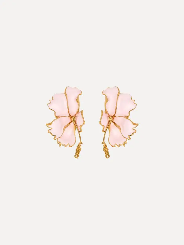 Oscar De La Renta Enamel Folded Hibiscus Clip-on Earrings - One-color