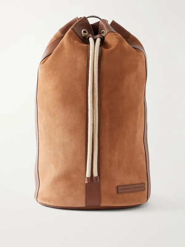 Brunello Cucinelli Suede Backpack With Leather Trim - Brown