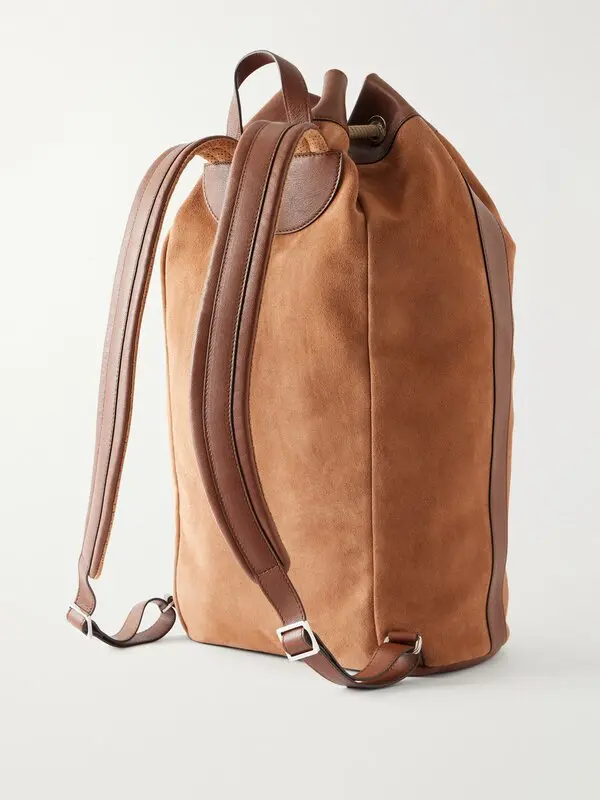 Brunello Cucinelli Suede Backpack With Leather Trim - Brown