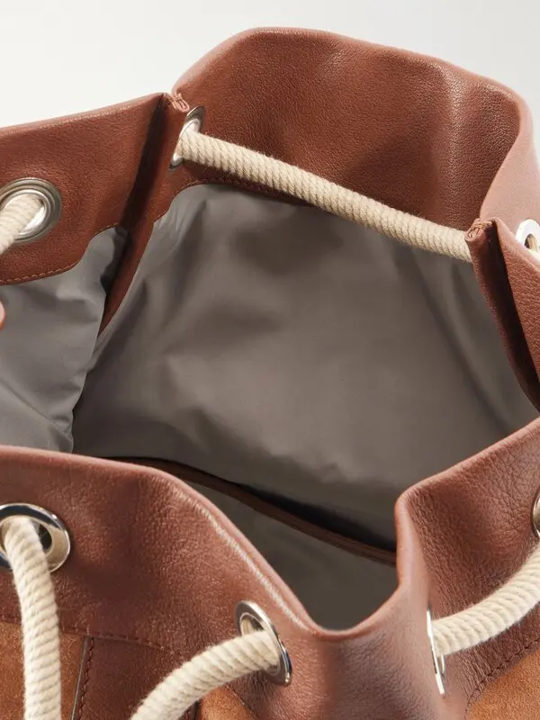 Brunello Cucinelli Suede Backpack With Leather Trim - Brown