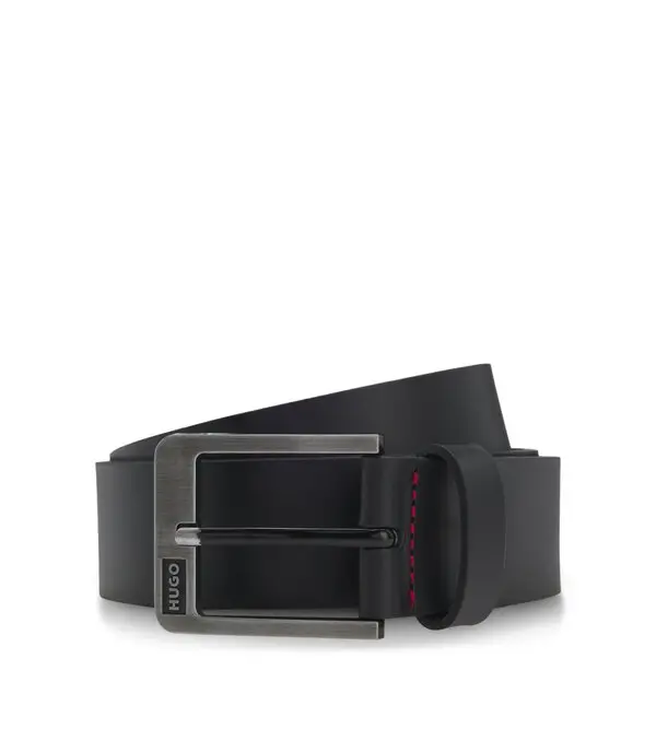 Hugo Smooth Leather Belt With Logo Pin Buckle - Black